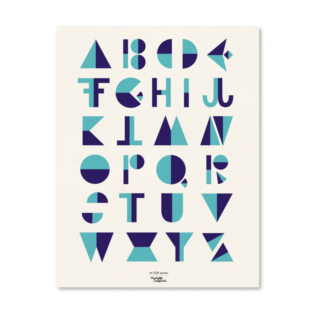 Flip Alphabet Poster - Blue - Michelle Carlslund Illustration
